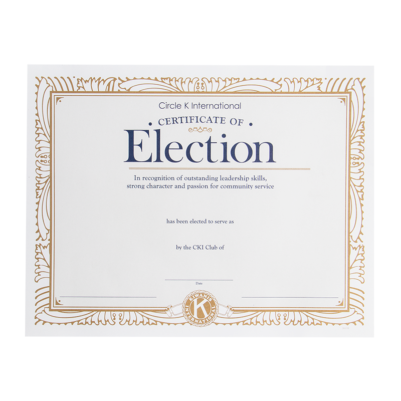 Certificate of Election | Kiwanis Family Products